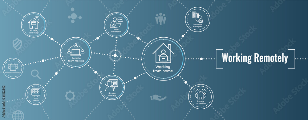 Remote work icon set with web header banner Stock Vector | Adobe Stock