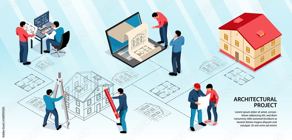 Architectural Project Isometric Infographics Stock Vector | Adobe Stock