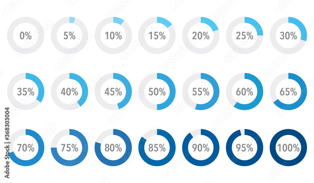 Set Of Ocean Blue Infographic Percentage Piecharts Segment Of Circle