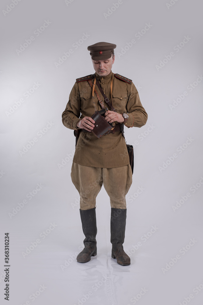 Male actor in the uniform of a Soviet Army officer during World War II ...