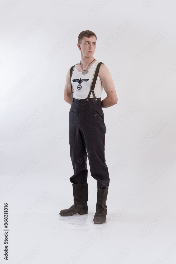 Male actor reenactor in historical military uniform as an officer of ...