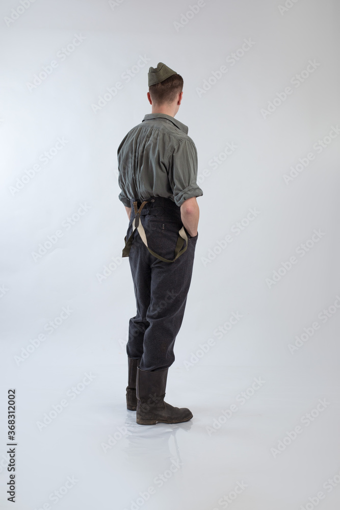 Male actor reenactor in historical military uniform as an officer of ...