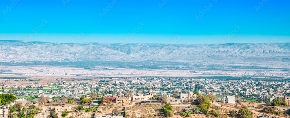 Valley of the Jordan River. View of the oldest city in the world ...
