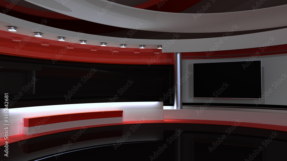 Tv Studio. red_studio. Backdrop for TV shows .TV on wall. News studio ...
