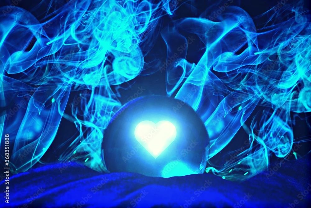 Fortune teller concept, Love prediction , Blue shining heart shape with ...
