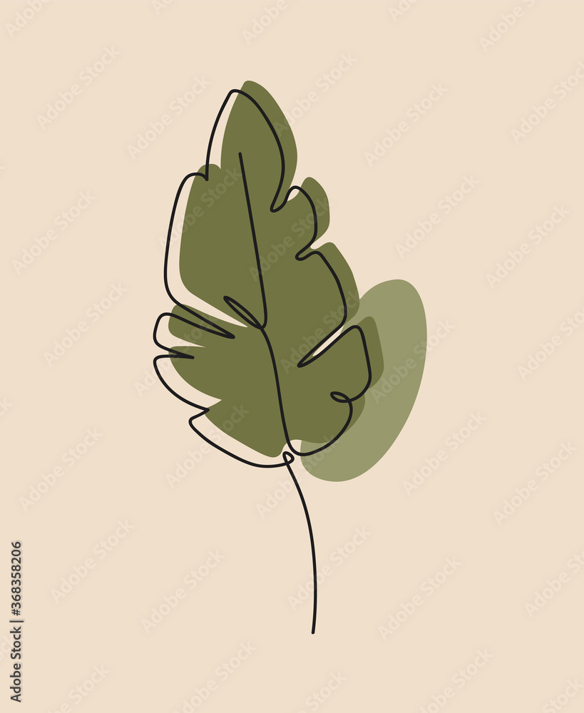 One line continuous of leaves, single line drawing art, tropical leaves ...