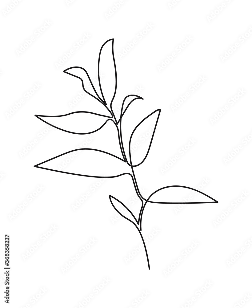 One line continuous of leaves, single line drawing art, tropical leaves ...