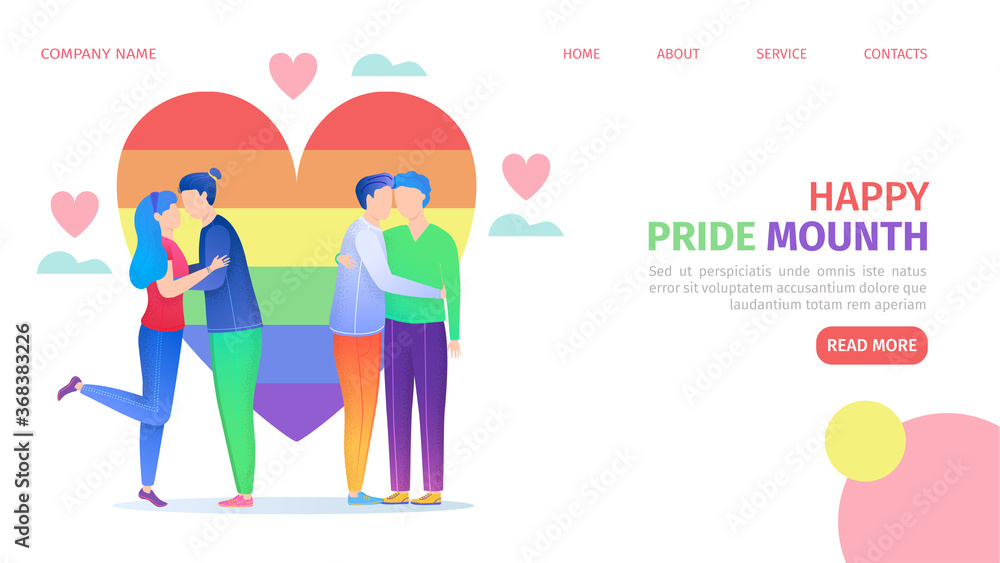 LGBT pride community, rainbow coloured heart and homosexual couples ...