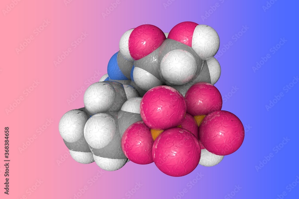 Molecular structure of citicoline. Atoms are represented as spheres ...
