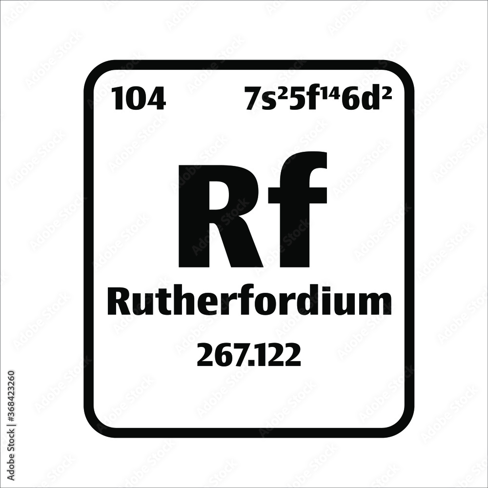 Rutherfordium (Rf) button on black and white background on the periodic ...