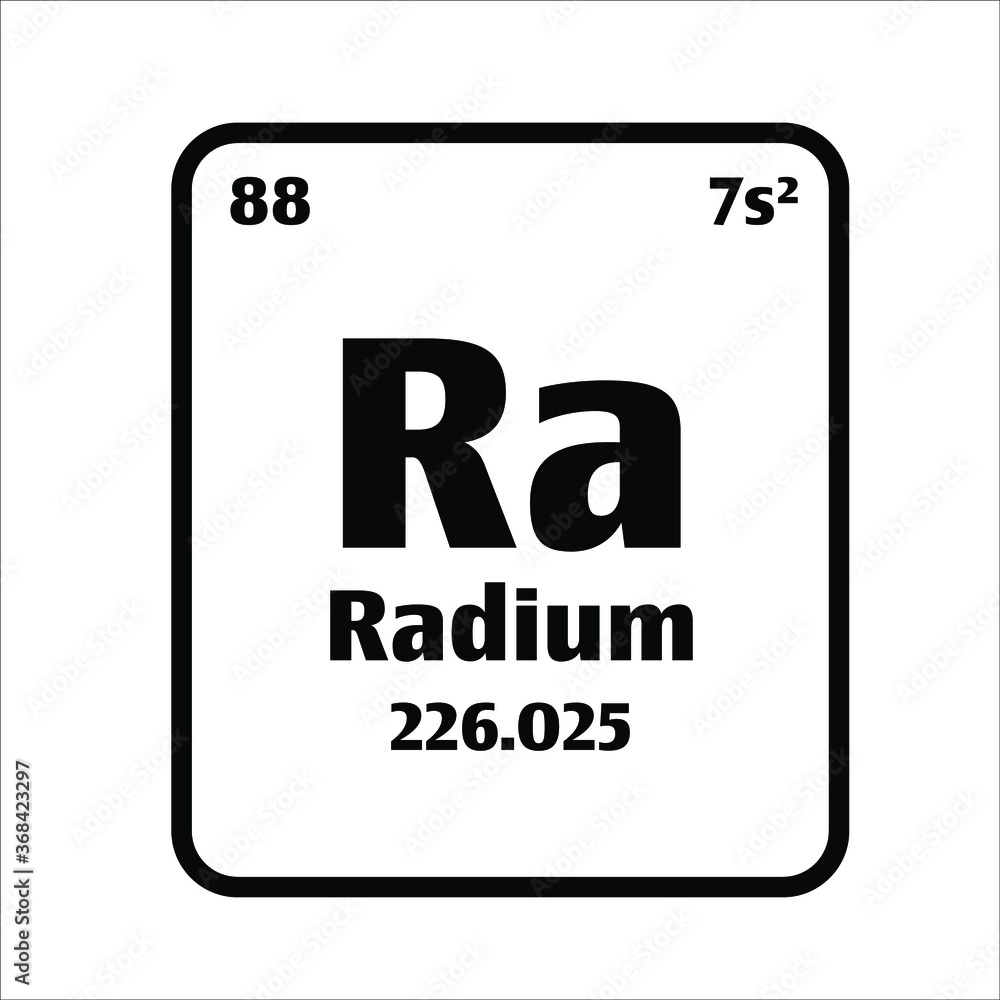 Radium (Ra) button on black and white background on the periodic table ...