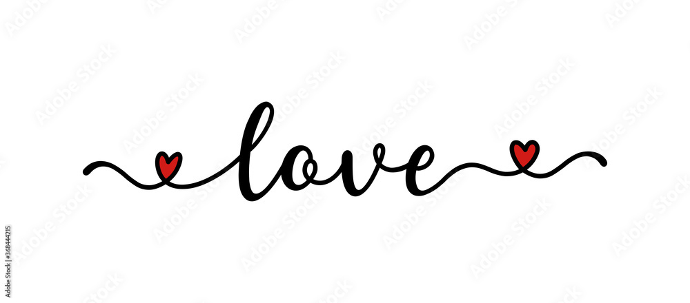 Hand sketched Love word as banner or logo. Lettering for header, label ...
