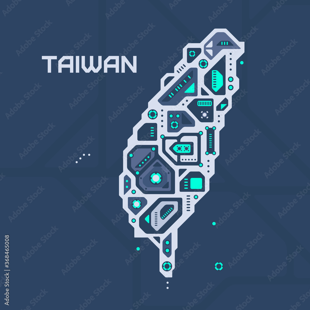 Abstract futuristic map of Taiwan. Mechanical circuit of the country ...