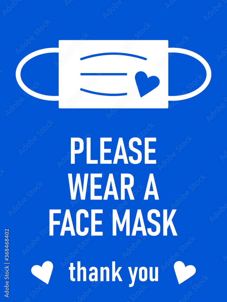 Please Wear a Face Mask Thank You Horizontal Warning Sign with Mask and ...
