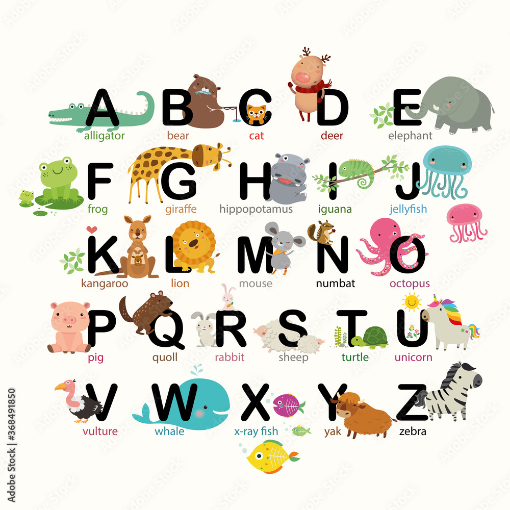 A-Z animals alphabet set for kids, Vector illustration Stock Vector ...