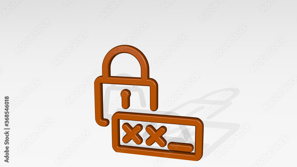 password lock stand with shadow. 3D illustration of metallic sculpture ...