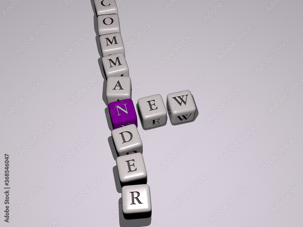 crosswords of new commander arranged by cubic letters on a mirror floor ...