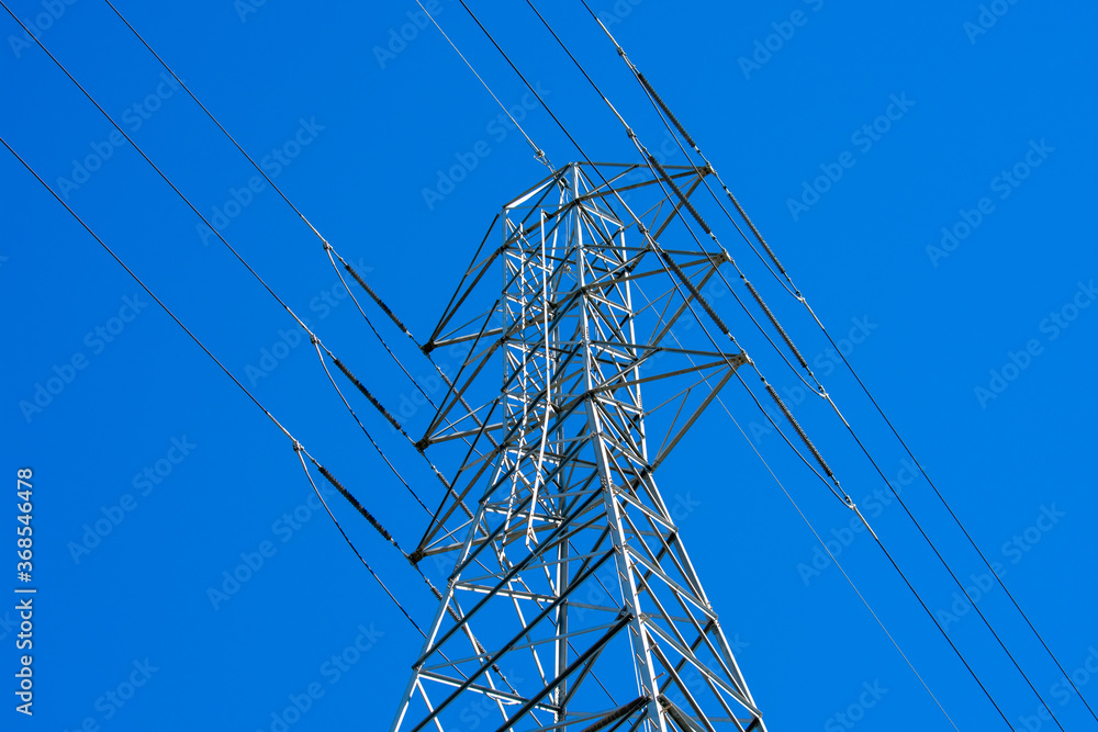High voltage transmission tower (power tower, electricity pylon, steel ...