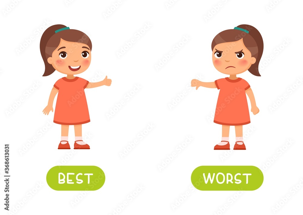 Best and worst antonyms word card vector template. Flashcard for ...