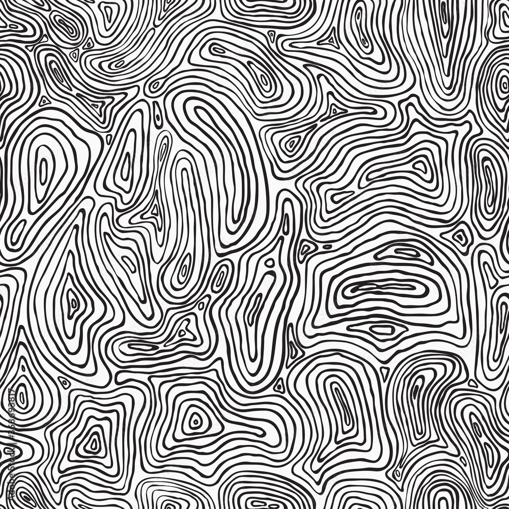 abstract black and white curly hand drawn lines seamless pattern map ...