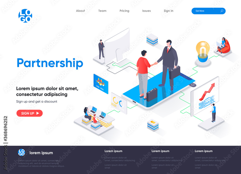 Partnership isometric landing page. Business collaboration, partners ...