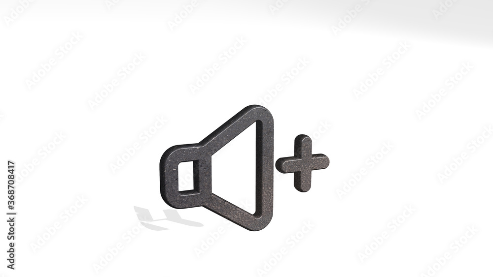 volume control up made by 3D illustration of a shiny metallic sculpture ...