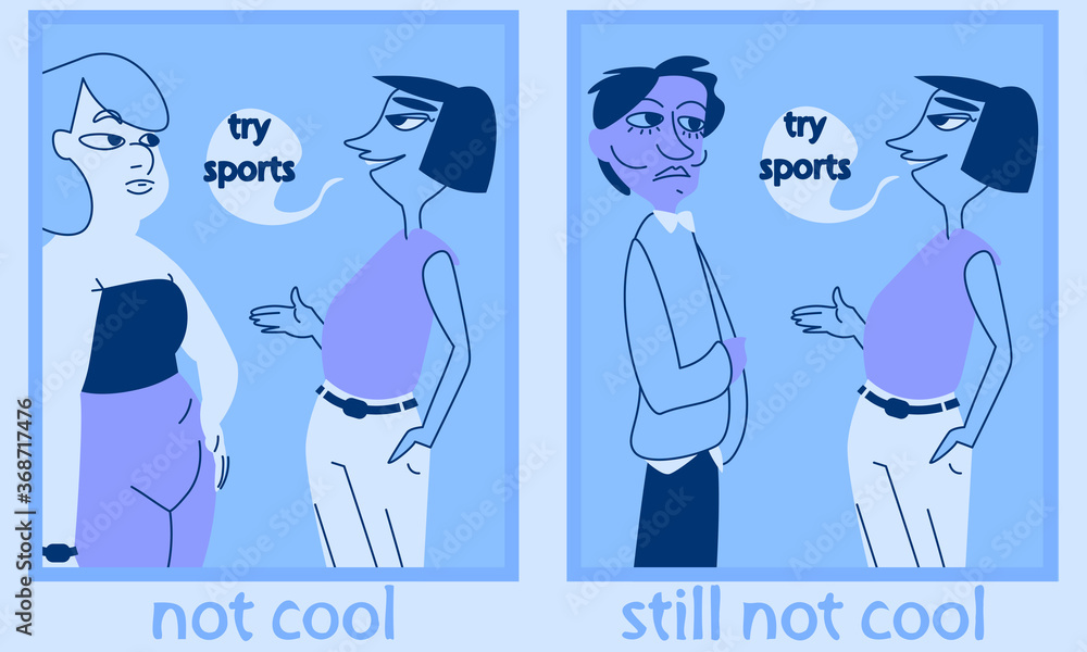 Comics about fat shaming in unasked advices with gender neutral ...