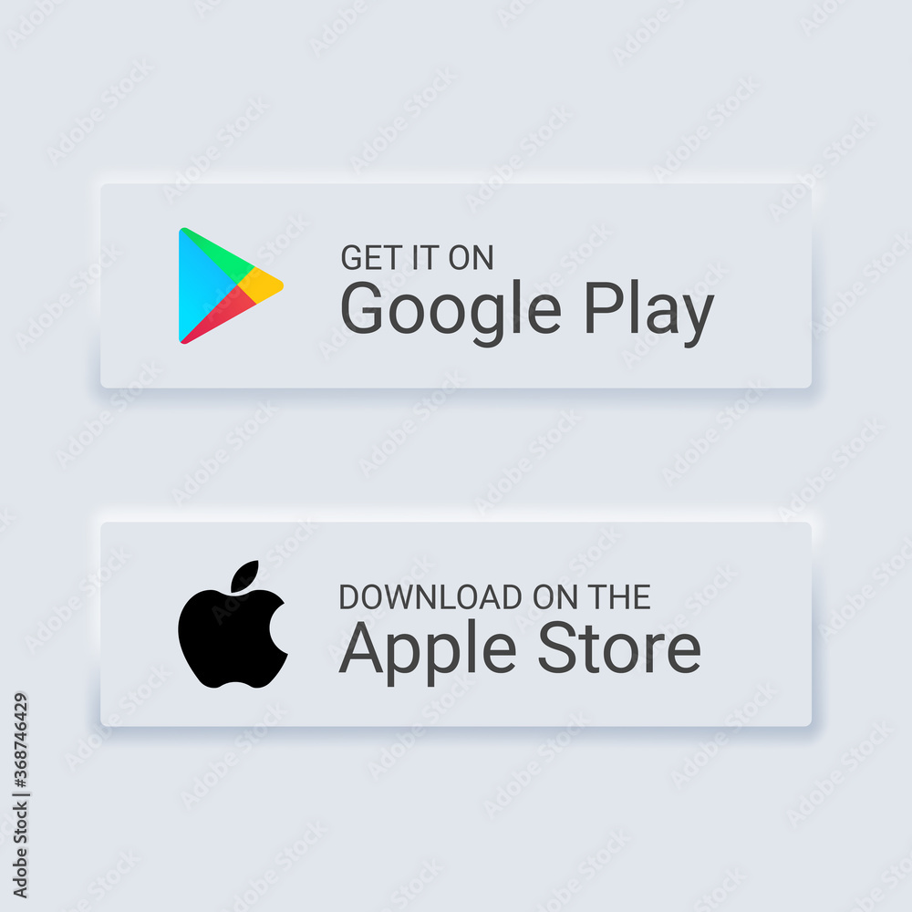 Buttons Apple App Store and Google Play Store. Neumorphism design ...