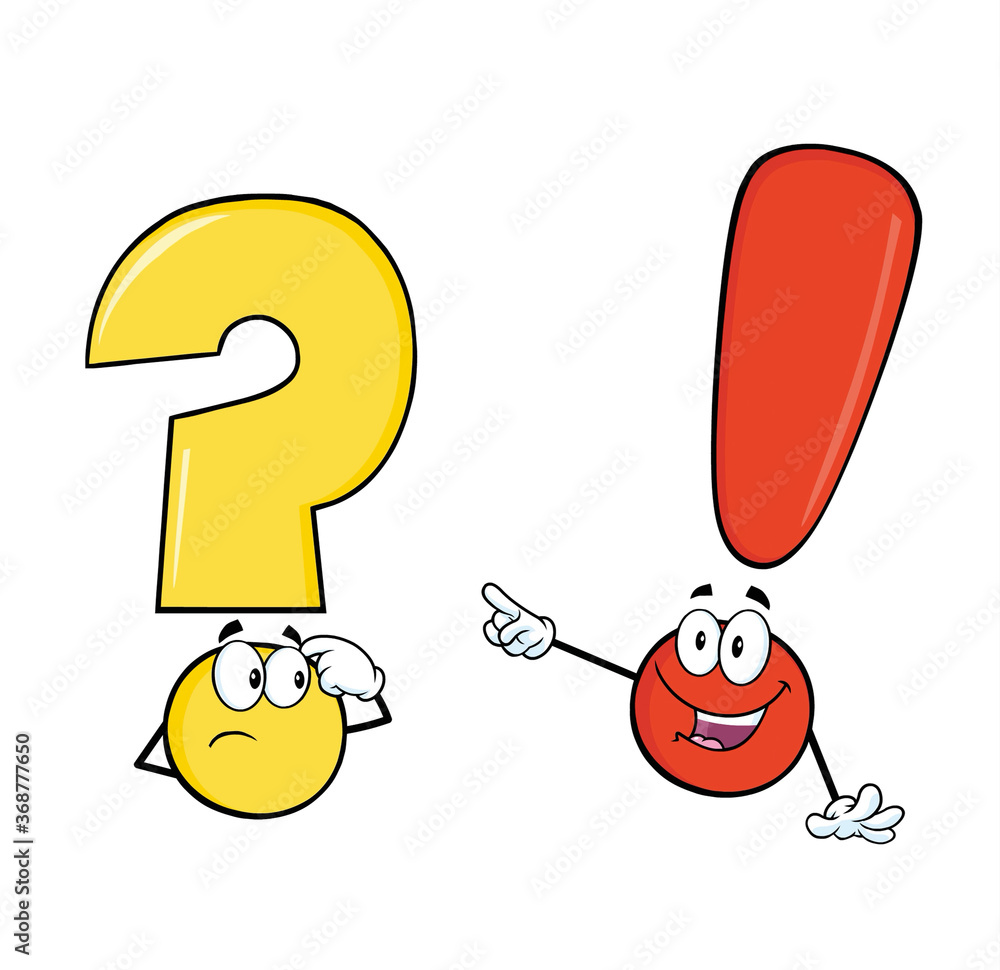 Question Mark And Exclamation Mark Cartoon Characters. Raster ...