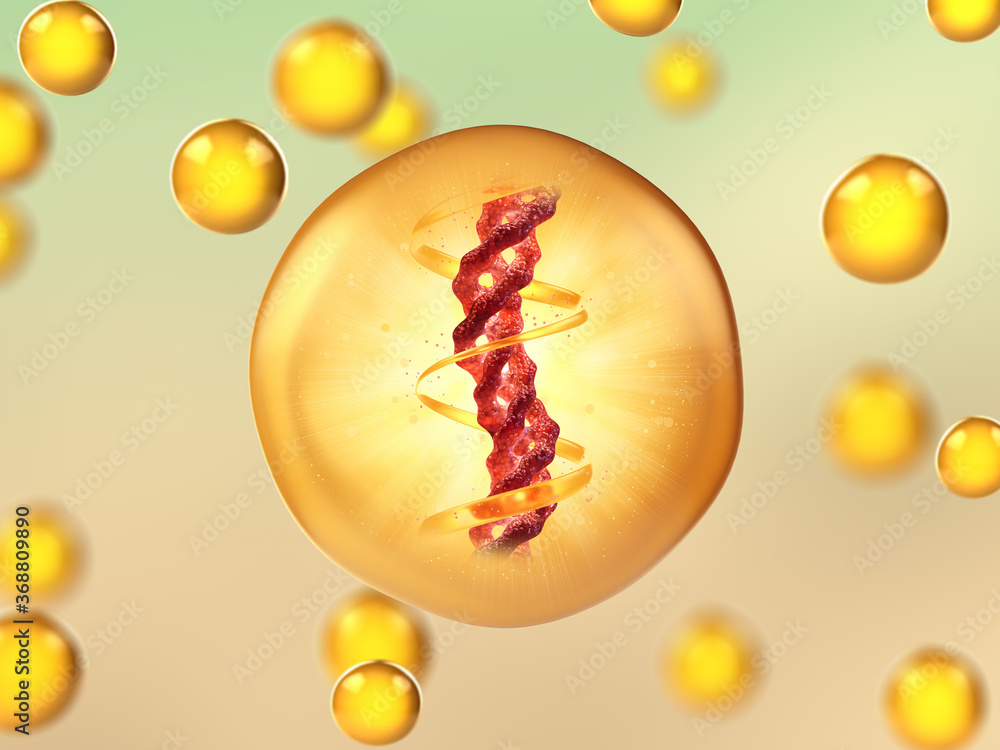 Collagen triple helix molecule inside shower gel droplet, Body and skin ...