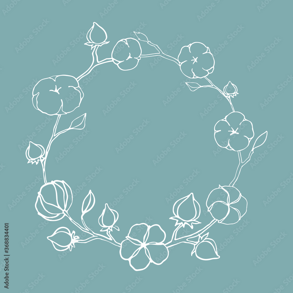 Cotton wreath, border. Cotton frame for wedding, packaging paper ...