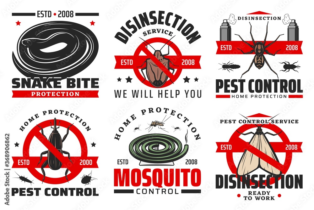 Pest control and disinfection service isolated vector icons with ...