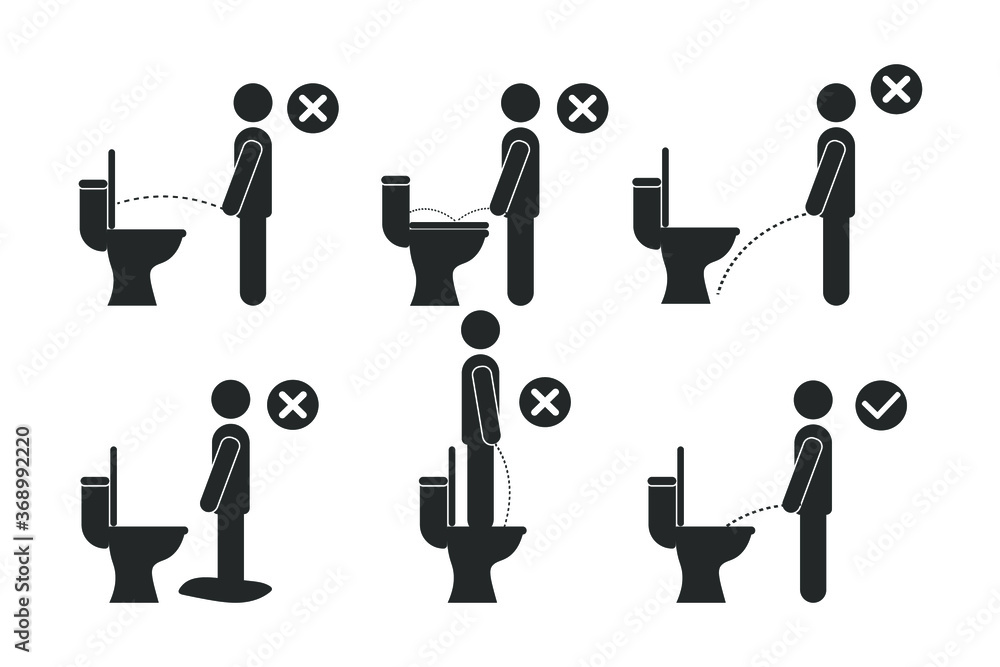 User toilet instructions. Set of pissing men. Toilet . Man gender icon ...