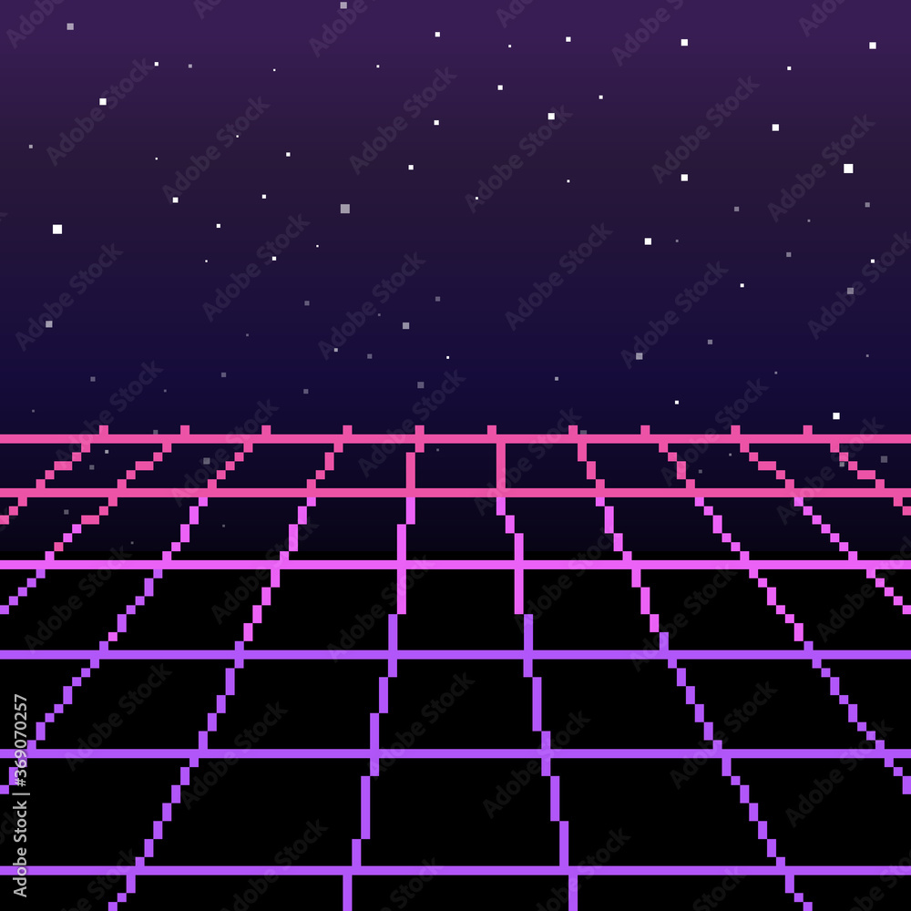 Vector pixel art of 80s Retro sci-Fi background. Pixel art background ...