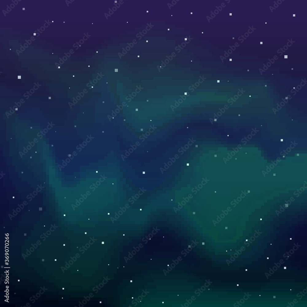 Stock-Vektorgrafik „Pixel art night sky, Aurora Borealis, Northern ...