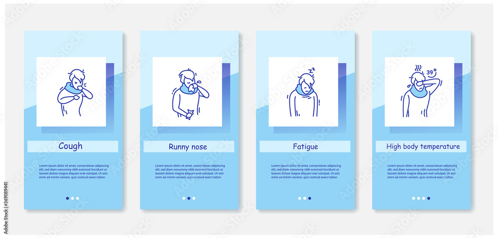 Seasonal flu and infection disease symptoms onboarding mobile app page ...