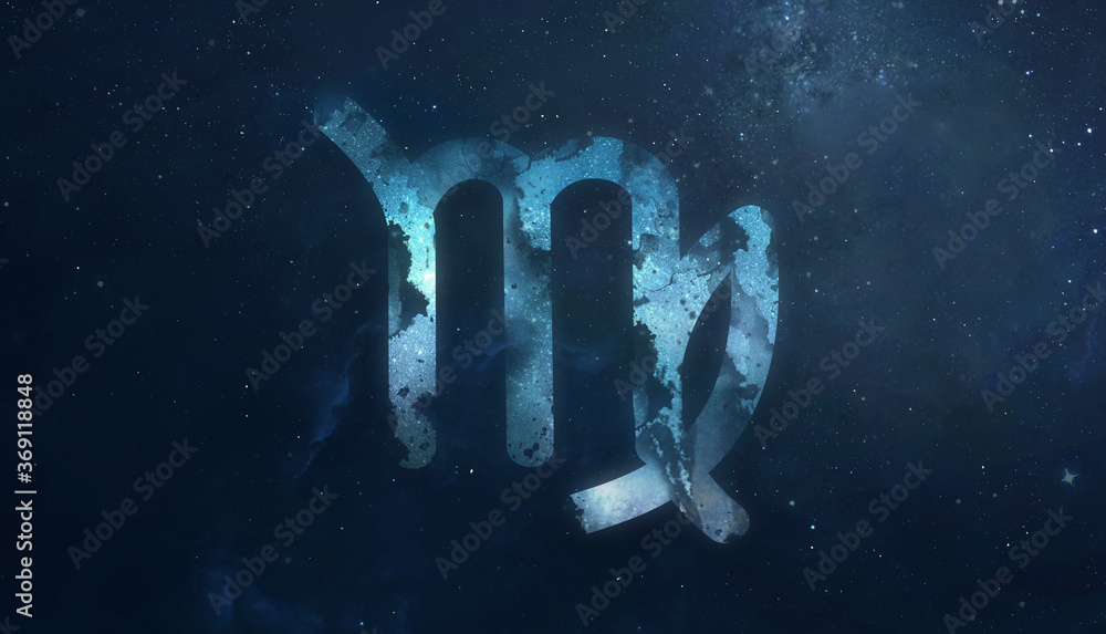Virgo zodiac sign on starry night sky. Collection of astrology symbols ...