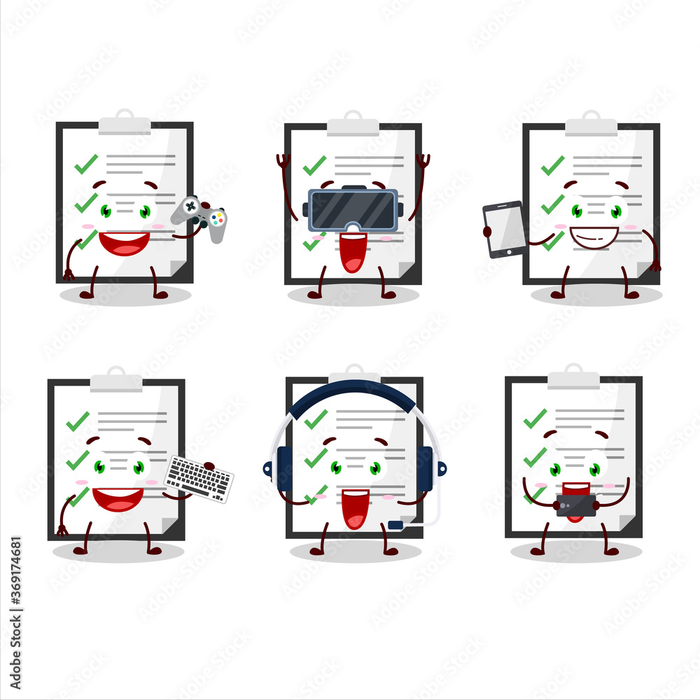 Clipboard with checklist cartoon character are playing games with ...