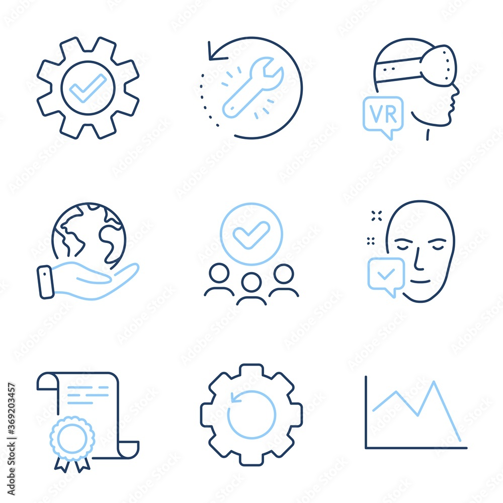 Augmented reality, Recovery tool and Recovery gear line icons set ...