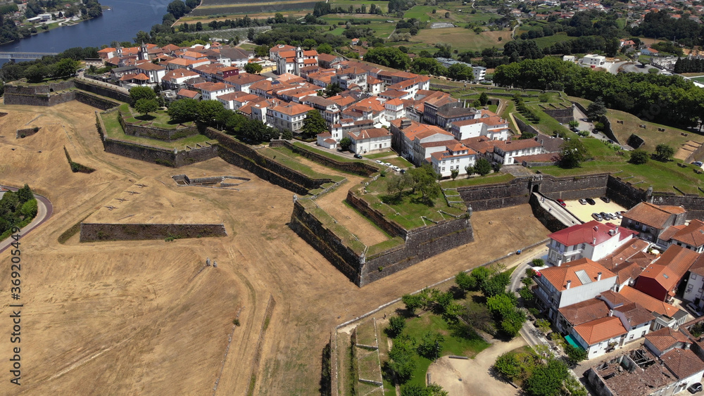 Aerial view of the fortress of Valenca do Minho in Portugal. Valença is ...