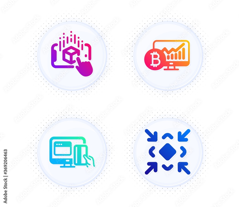 Bitcoin chart, Augmented reality and Online payment icons simple set. Button with halftone dots ...
