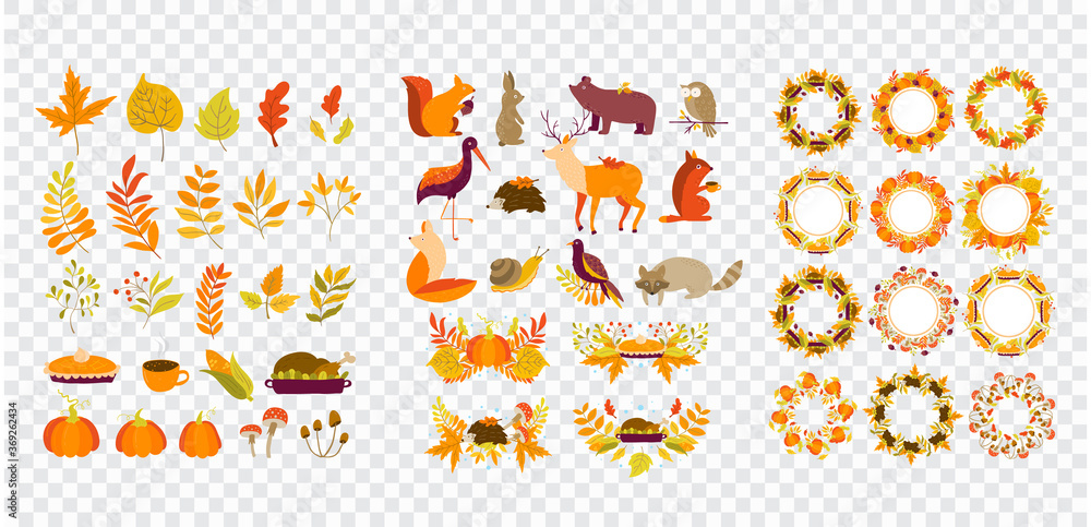 Autumn borders, wreaths, animals, leaves, thanksgiving clipart Stock ...