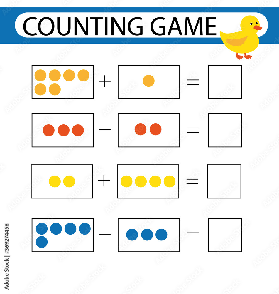 Ilustrace Addition and subtraction. Task for kids. Education developing ...
