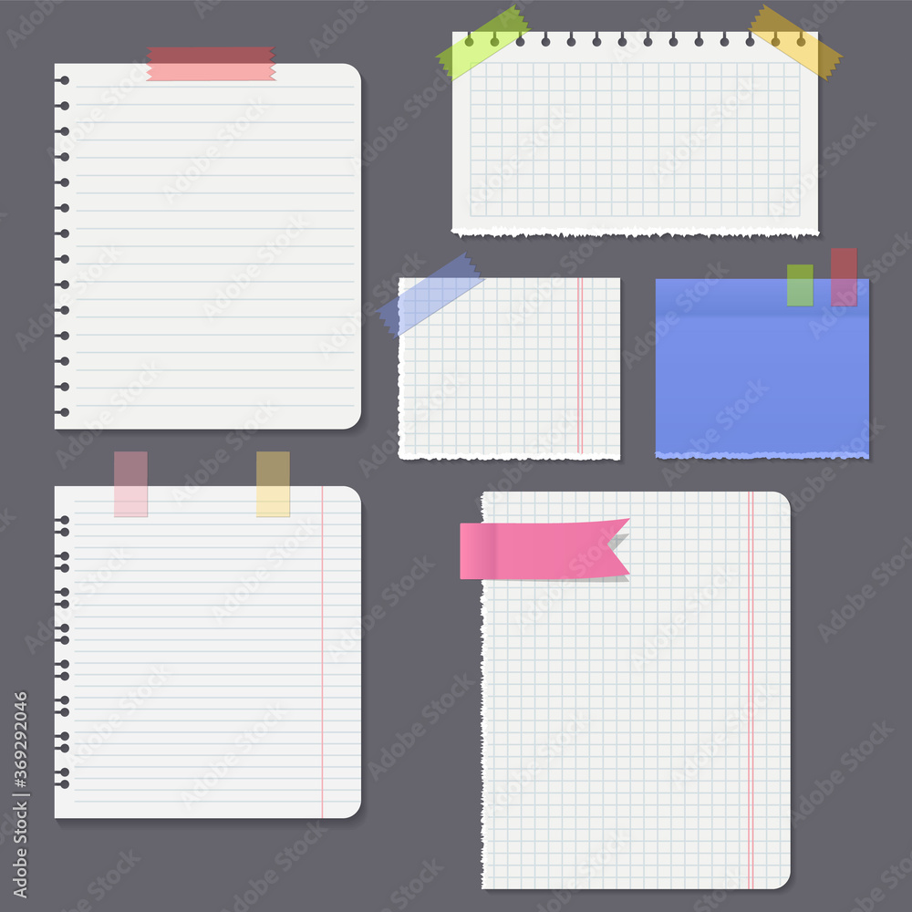 Set of different vector note papers. Vector torn paper pieces, blank ...