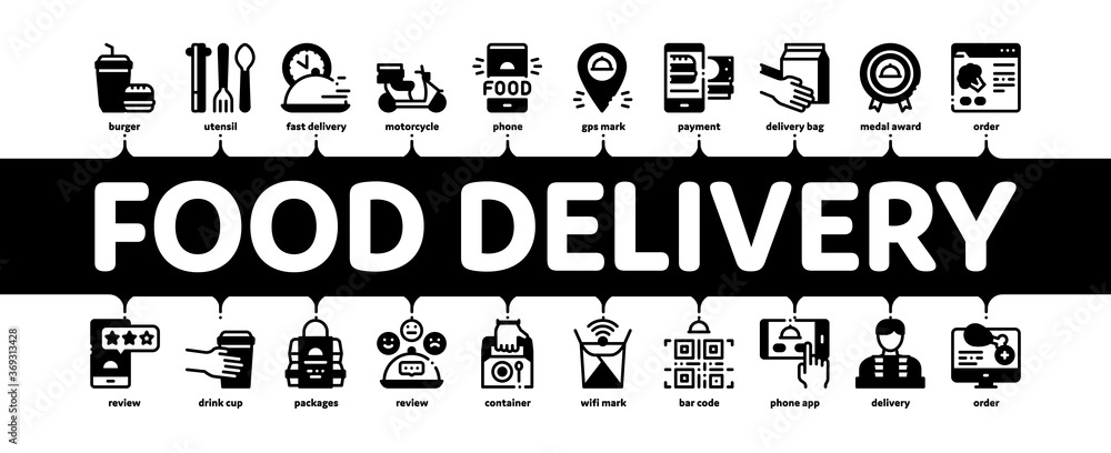 Food Delivery Service Minimal Infographic Web Banner Vector. Food ... Food Delivery Service Minimal Infographic Web Banner Vector. Food ...