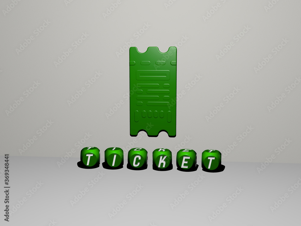 3D representation of ticket with icon on the wall and text arranged by ...