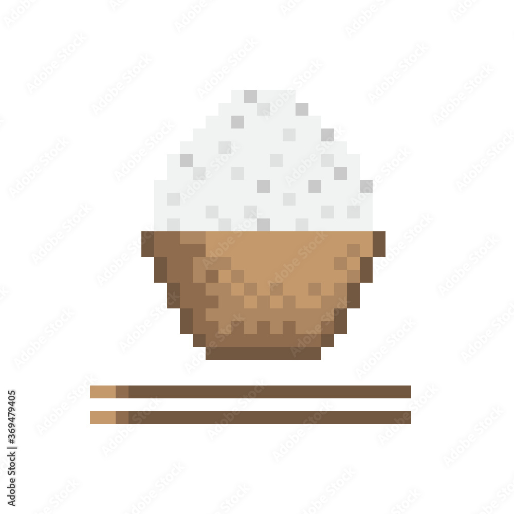 rice bowl cartoon. Pixel art rice in a wooden cup. Stock Vector | Adobe ...