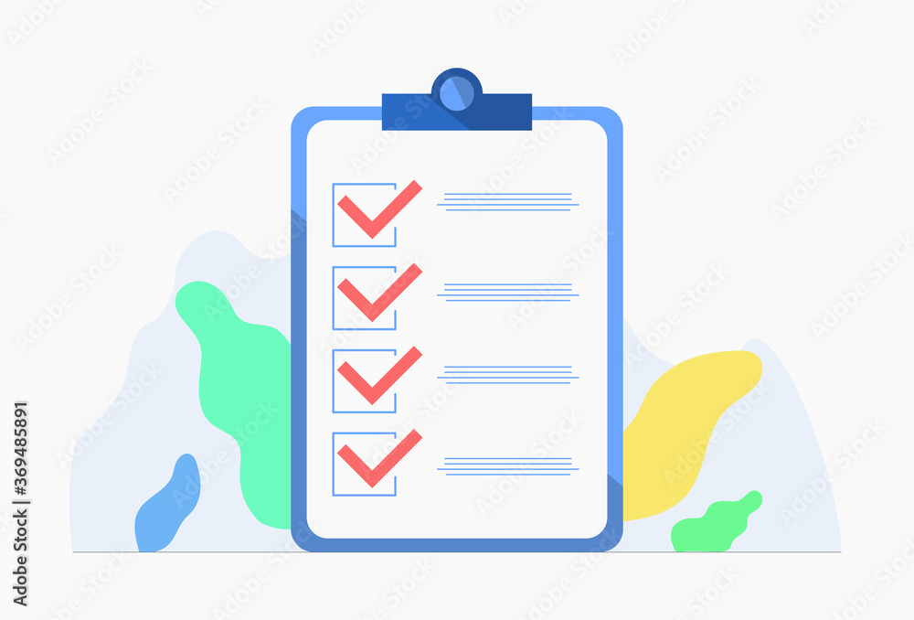 Clipboard and check marks. Flat nice check list illustration. Document ...