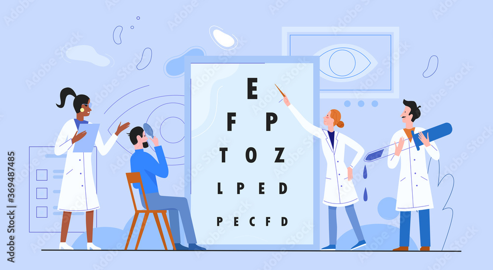 Ophthalmology medicine concept flat vector illustration. Cartoon woman ...