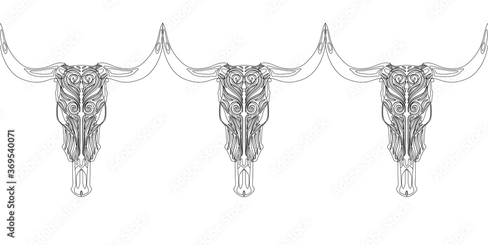 Ethnic Seamless Pattern of Cowl Skulls. Vector Illustration. Stylized ...